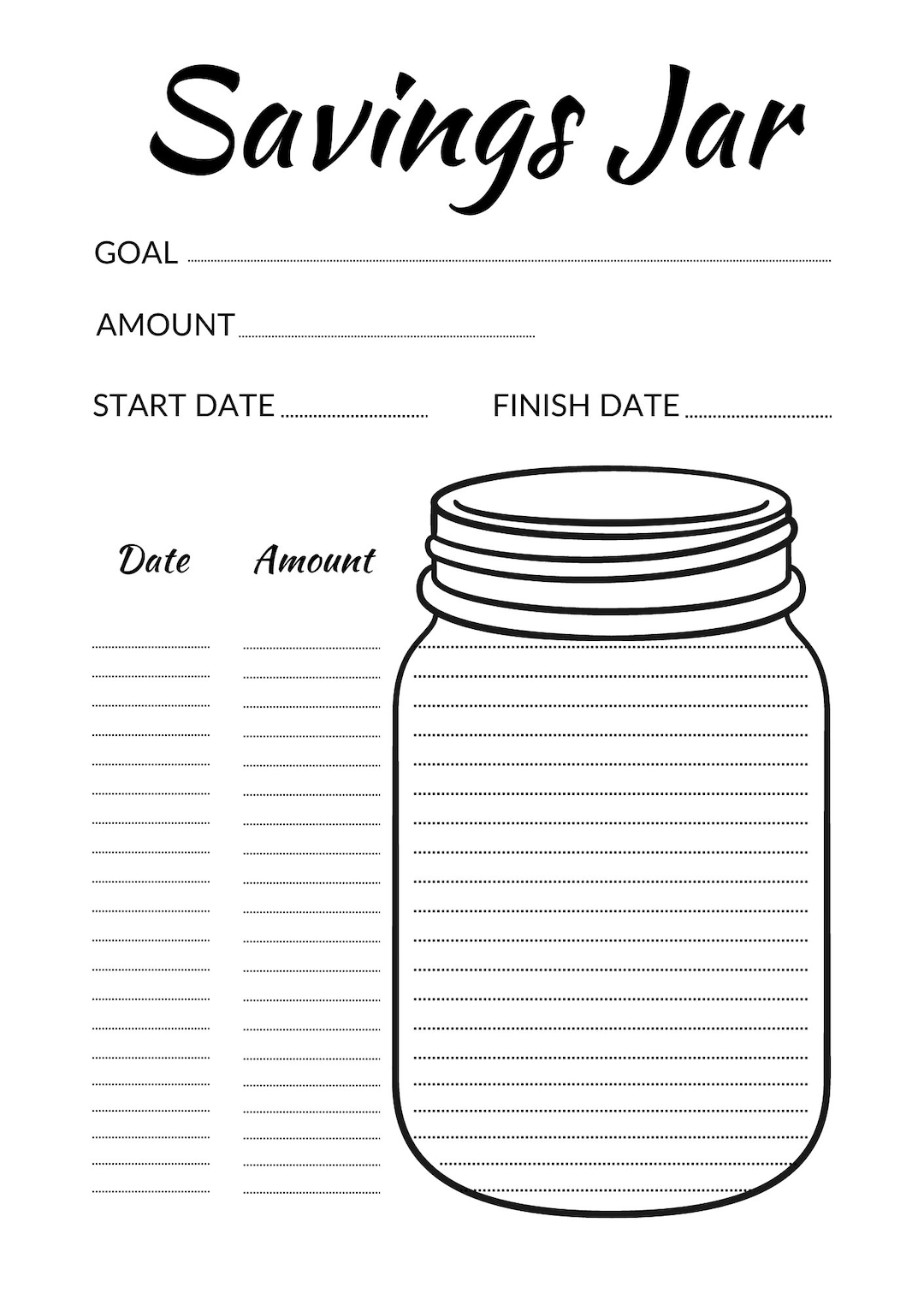 Savings Jar Tracker Printable, A4 Letter Savings Tracker, Money ...