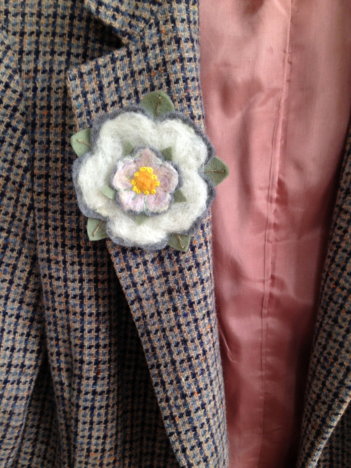 White Wool Jacobite Rose with grey undertones and sage green | Etsy