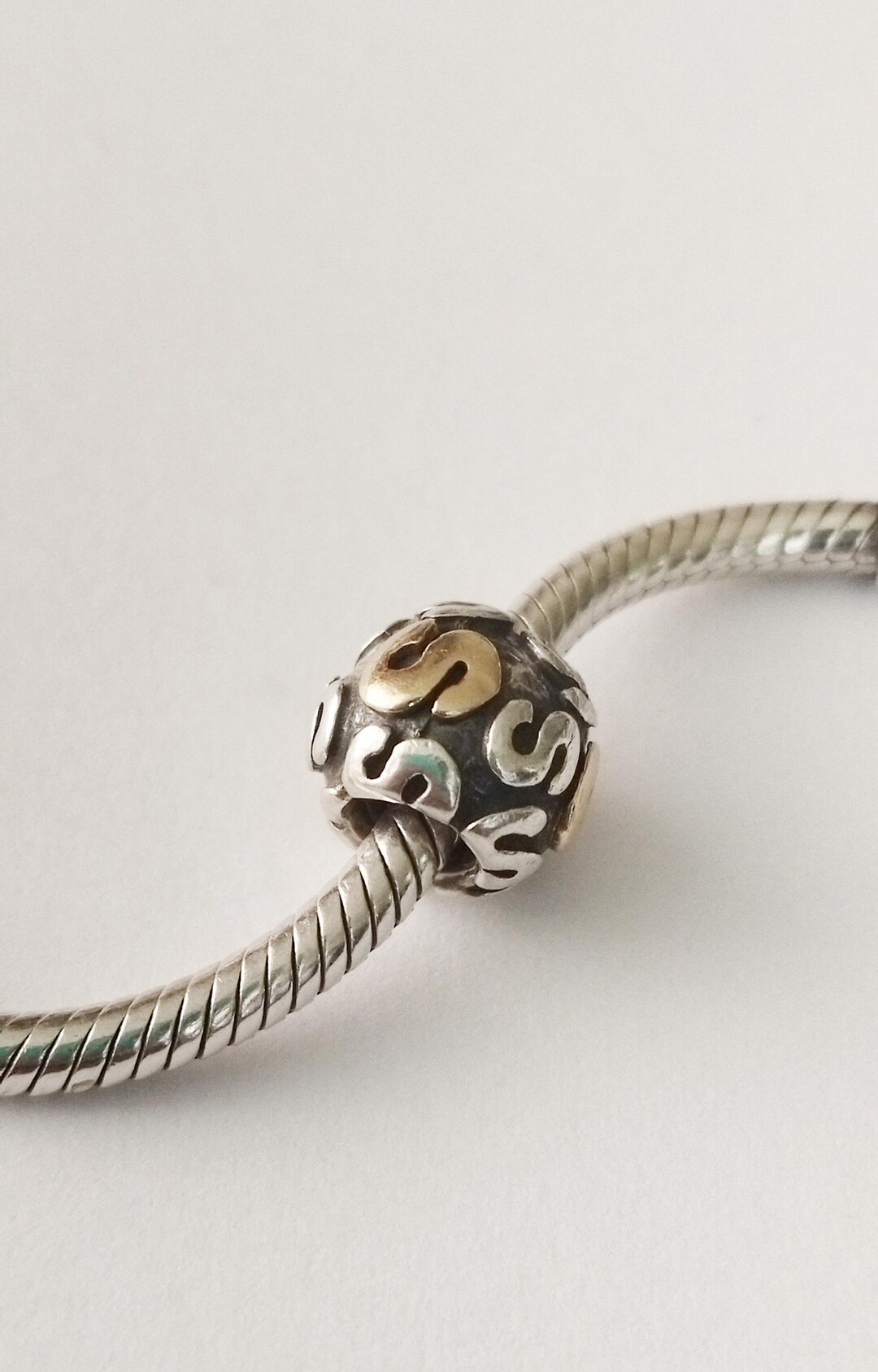 Authentic Pandora Retired Sterling Silver and 14K Gold Alphabet Bead ...