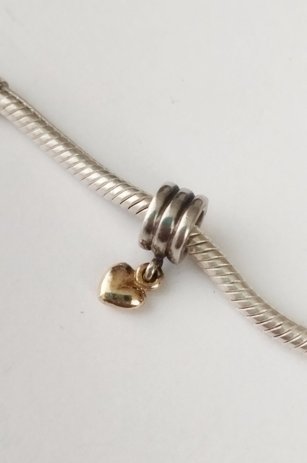 Authentic Pandora Dangling Heart Sterling Silver Dangle Charm With 14K ...