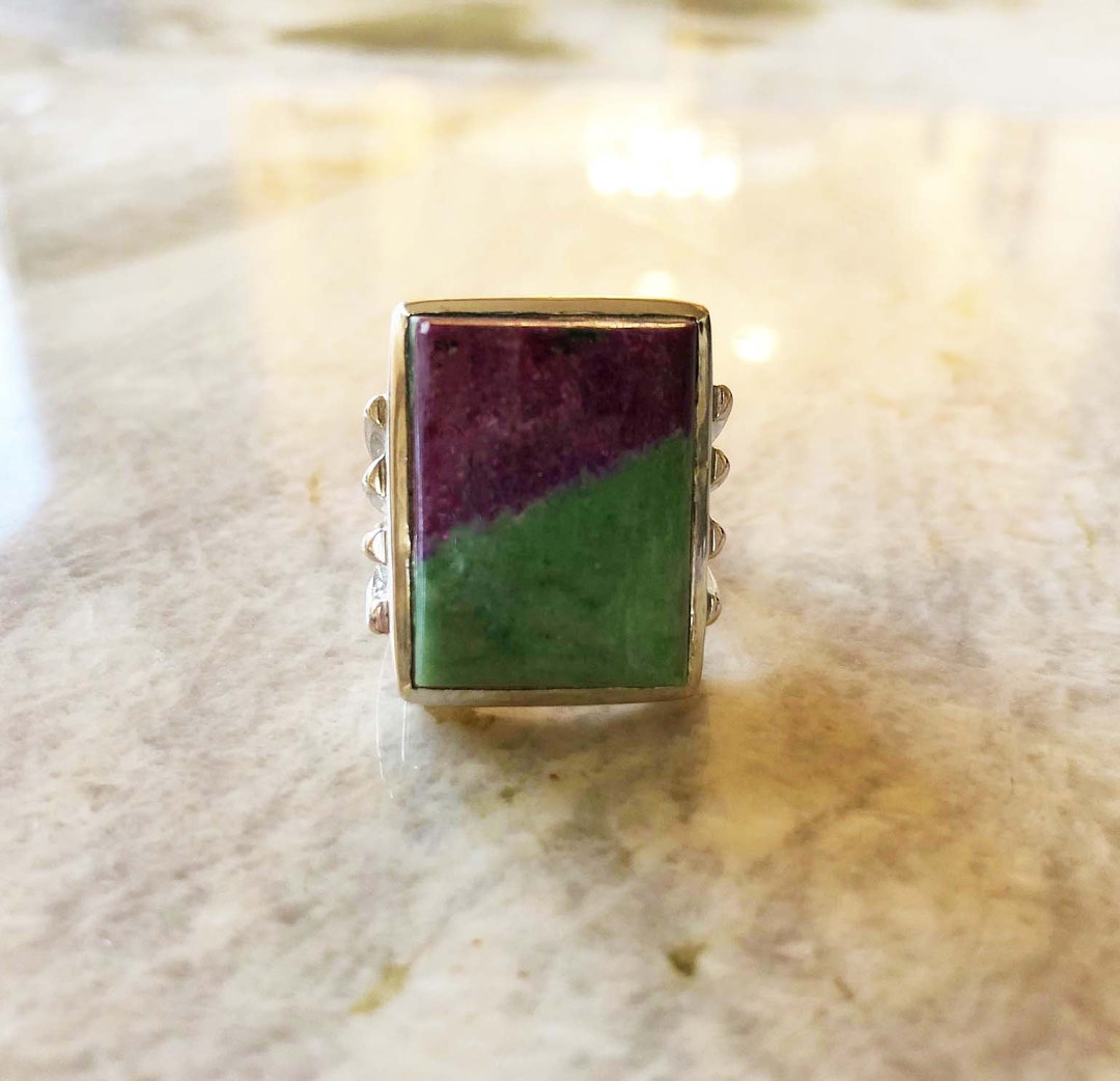 Ruby Zoisite Rectangular Bezel Set Sterling Silver Statement Ring - Etsy