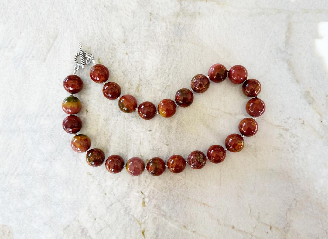 Red Ocean Jasper Necklace - 16mm Sterling Silver Handcrafted - Etsy