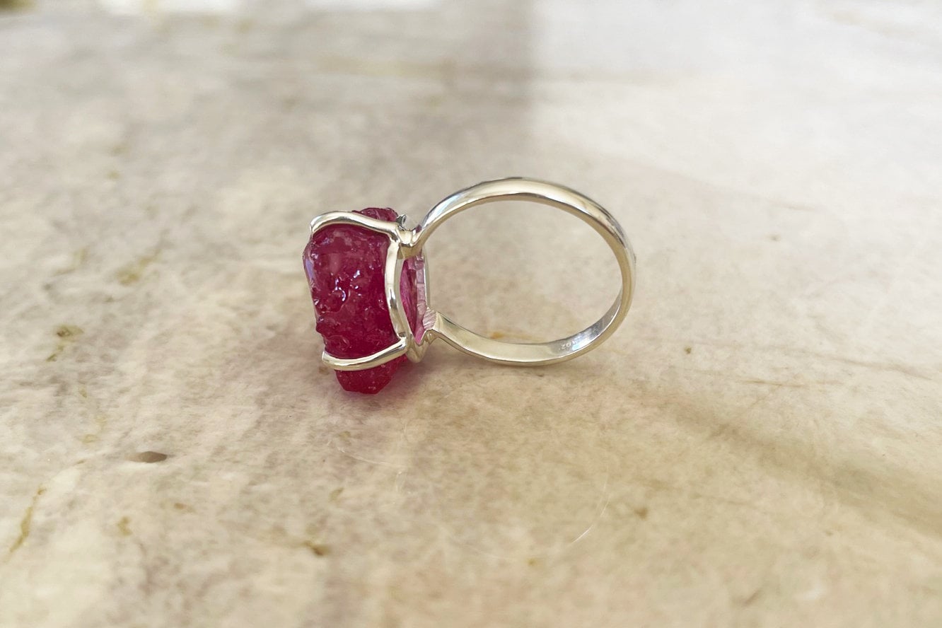 Raw Ruby Nugget Ring - 19mm Sterling Silver Handcrafted - July ...
