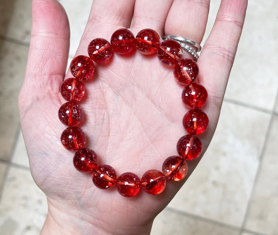 Hematoid Quartz Bracelet - 12mm Red Stretch Handcrafted Luxury - Very ...