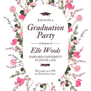 Customizable Floral Graduation Invitation - Etsy