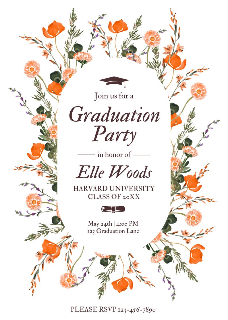 Customizable Floral Graduation Invitation - Etsy
