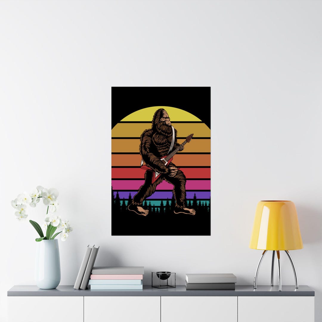 Rocking Sasquatch Poster, Retro Bigfoot Art, Music Lover Wall Decor ...