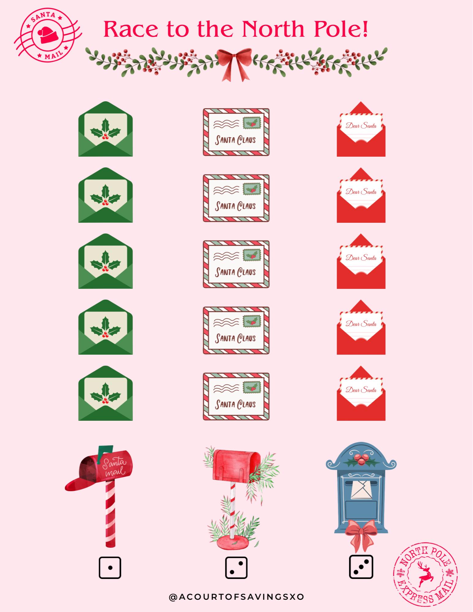 Race to the North Pole Christmas Savings Dice Game | Holiday Board Game ...