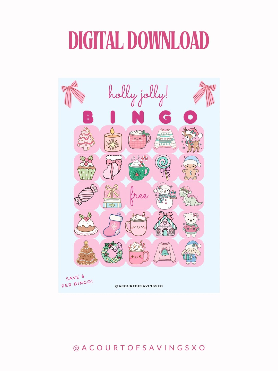 Holly Jolly Bingo Christmas Savings Game | Board + Cards | Digital ...