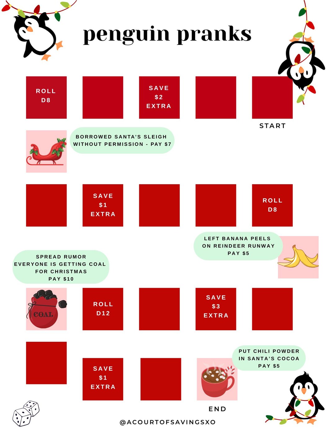 Penguin Pranks Savings Game | Christmas Board Game | Digital Download ...