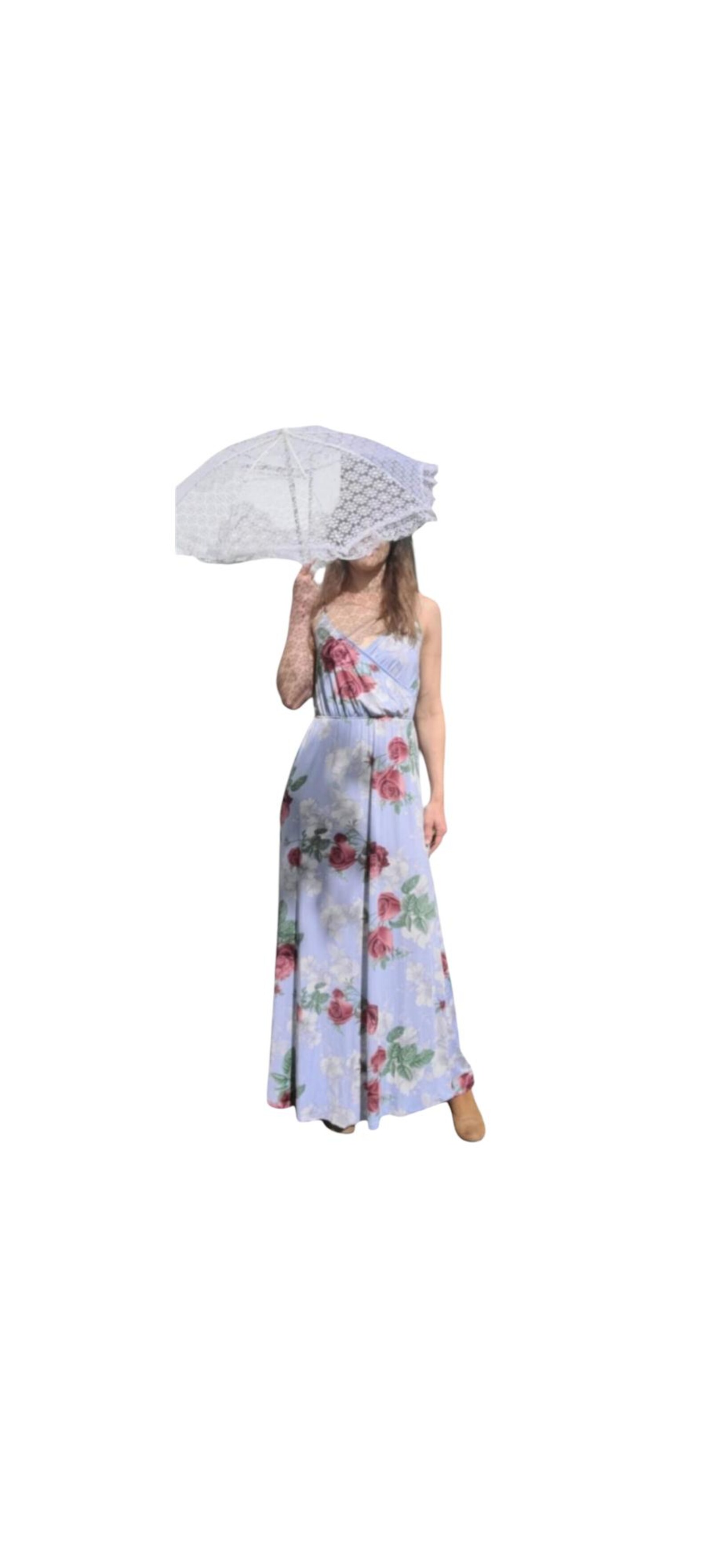 Vintage Y2k 00s BE Stage Red Roses White Flowers Blue Background Maxi ...