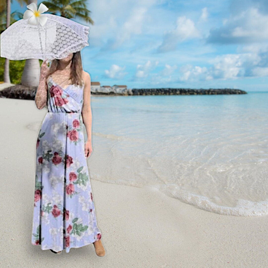 Vintage Y2k 00s BE Stage Red Roses White Flowers Blue Background Maxi ...