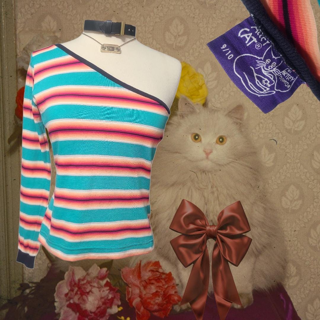Alley Cat Betsey Johnson 70s Vintage One Sleeve Top Stripes 90s Style ...
