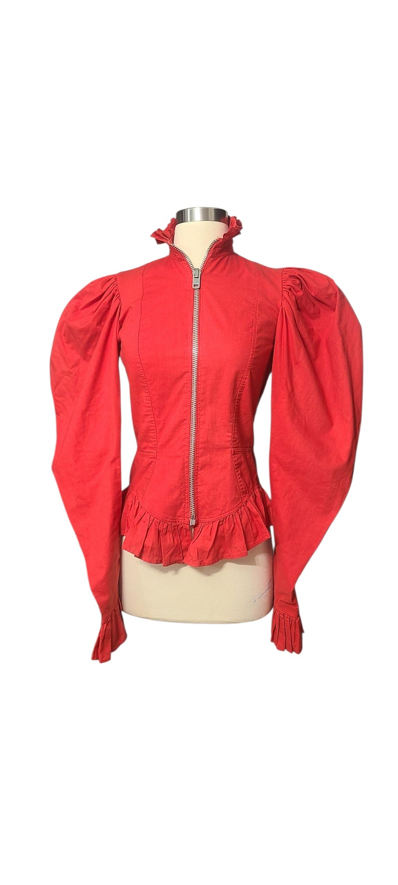 1980s Betsey Johnson Leg O Mutton Puff Sleeves Zip up Punk Label Peplum ...