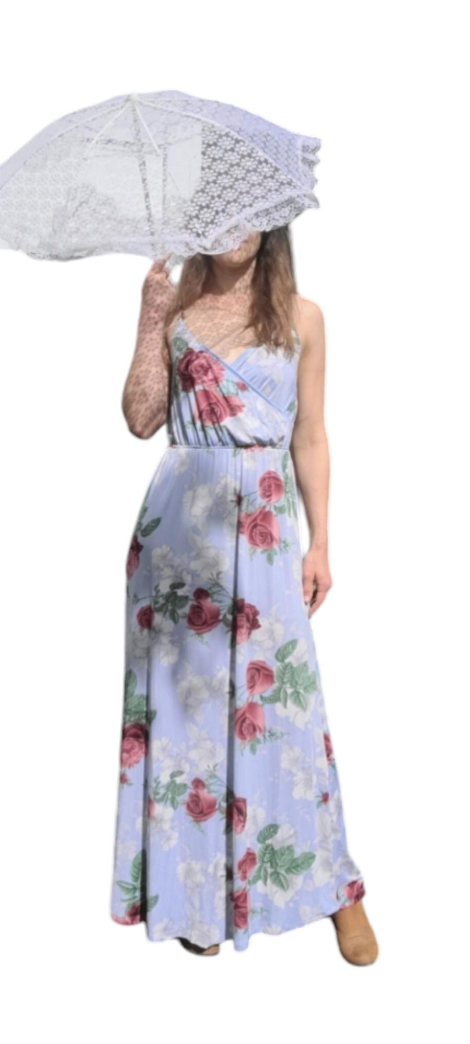 Vintage Y2k 00s BE Stage Red Roses White Flowers Blue Background Maxi ...