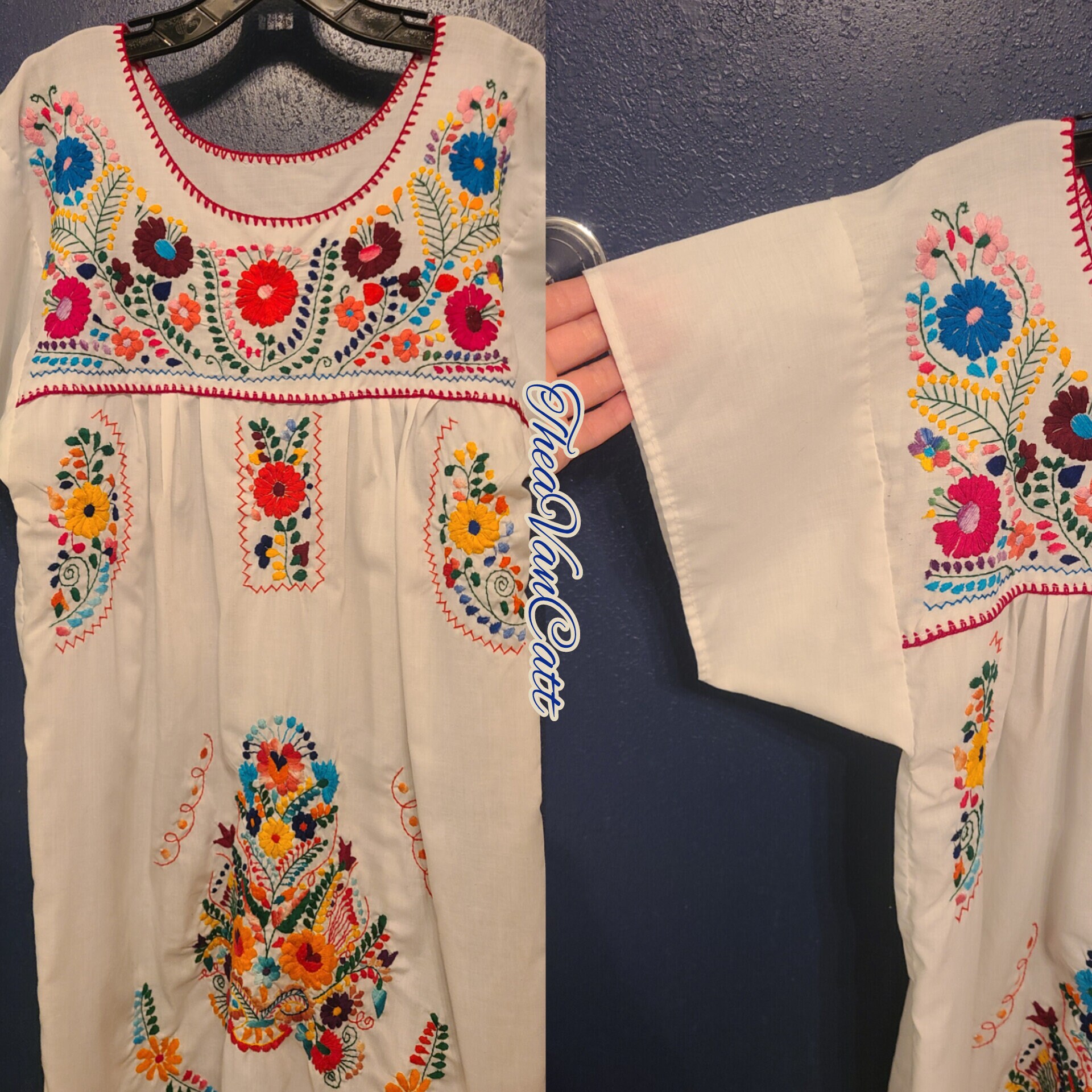 Vintage Mexican Style Colorful Floral Embroidery Relaxed Boxy Fit Short ...