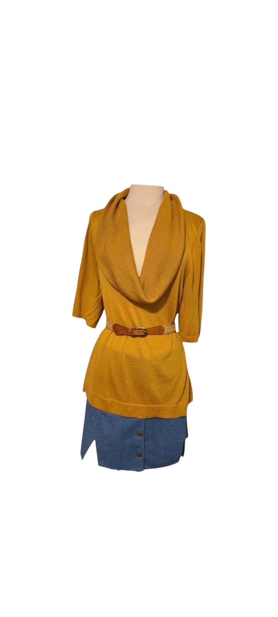 BCBG MAX AZRIA Vintage Y2k Cowl Neck Half Sleeve Fall Color Mustard ...