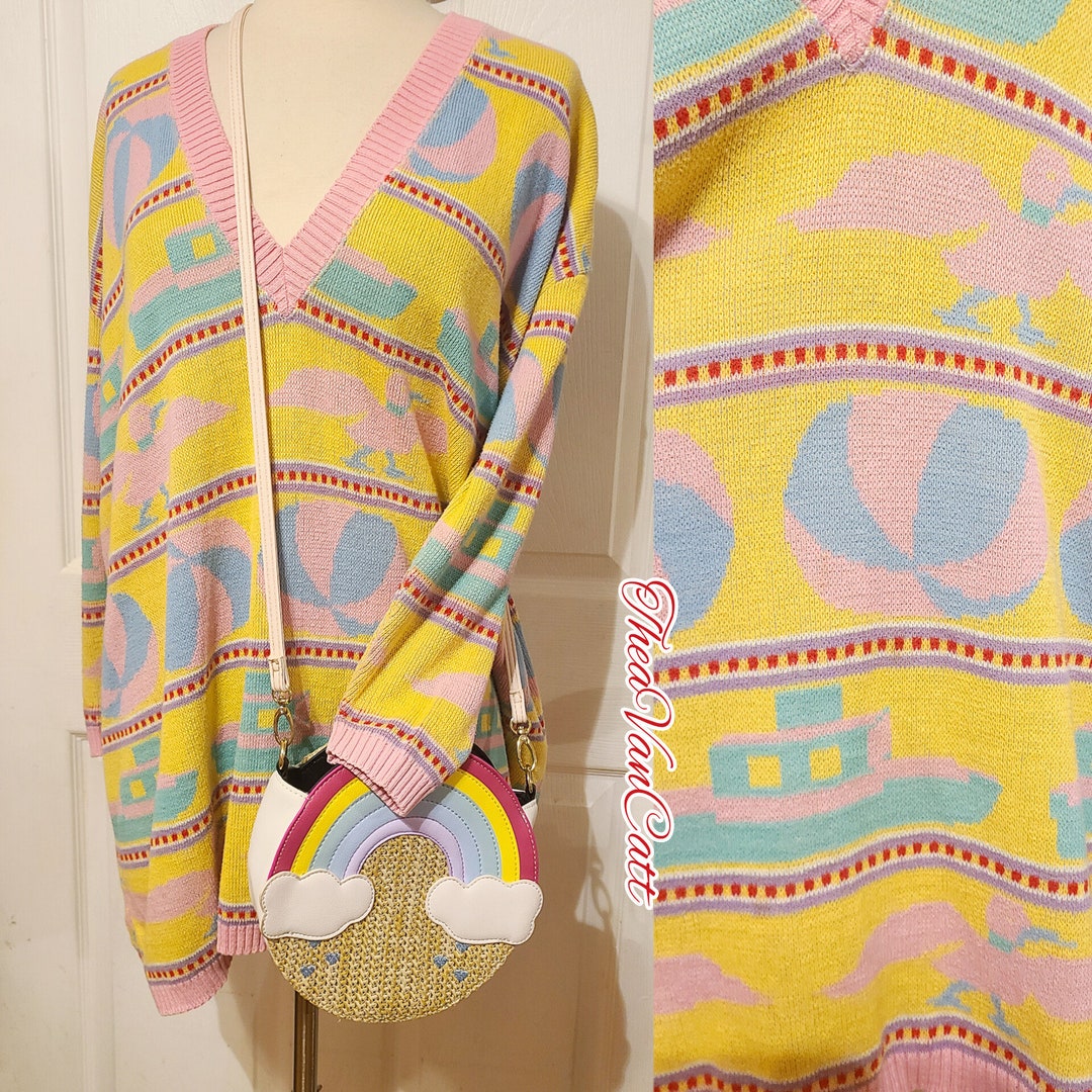 Betsey Johnson Punk Label 80s Vintage Pastel Boats Beach Balls Pelicans ...