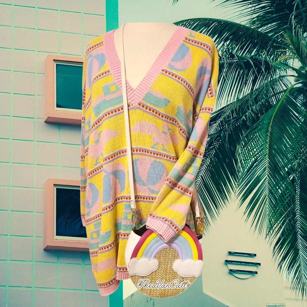 Betsey Johnson Punk Label 80s Vintage Pastel Boats Beach Balls Pelicans ...