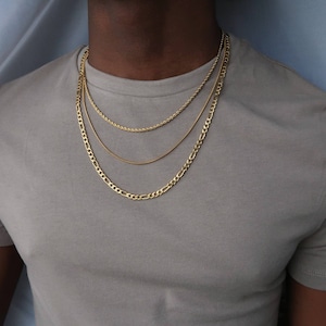 Layered Chain Necklace Set for Men Gold Figaro Necklace Rope Man ...