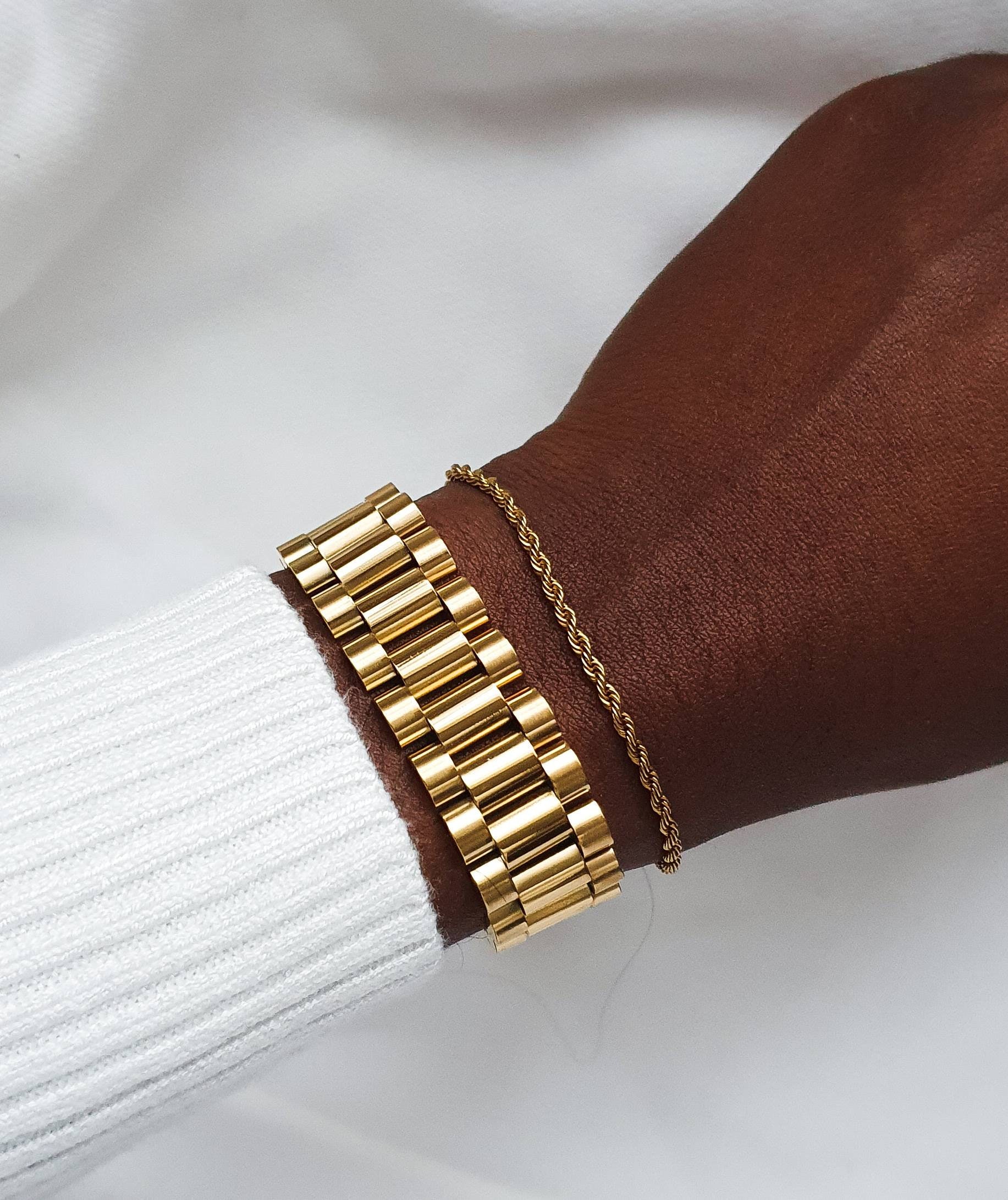 Mens Presidential Bracelet 18K Gold Watch Link Bracelet for Men, Thick ...