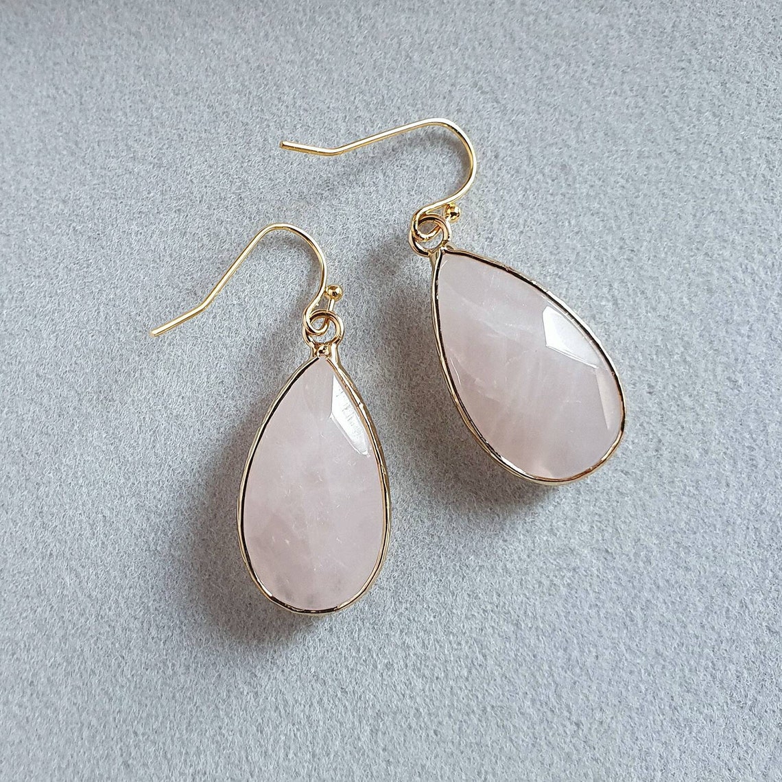 Rose Quartz Earrings Rose Quartz Drop Earrings Tear Drop - Etsy UK
