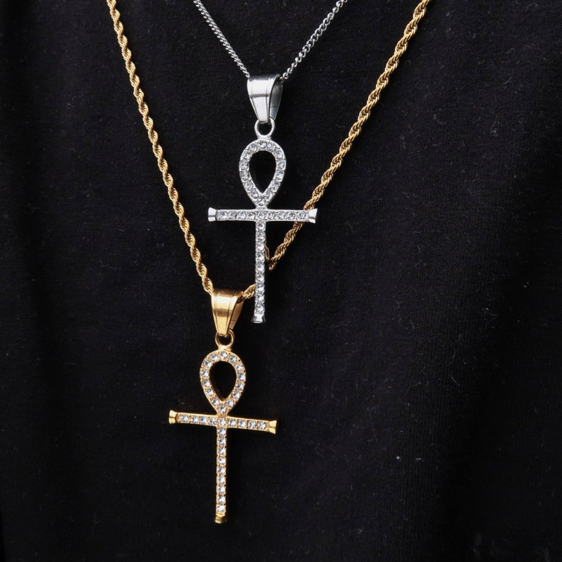 18k Gold Ankh Necklace Men Diamond Ankh Chain Egyptian - Etsy UK