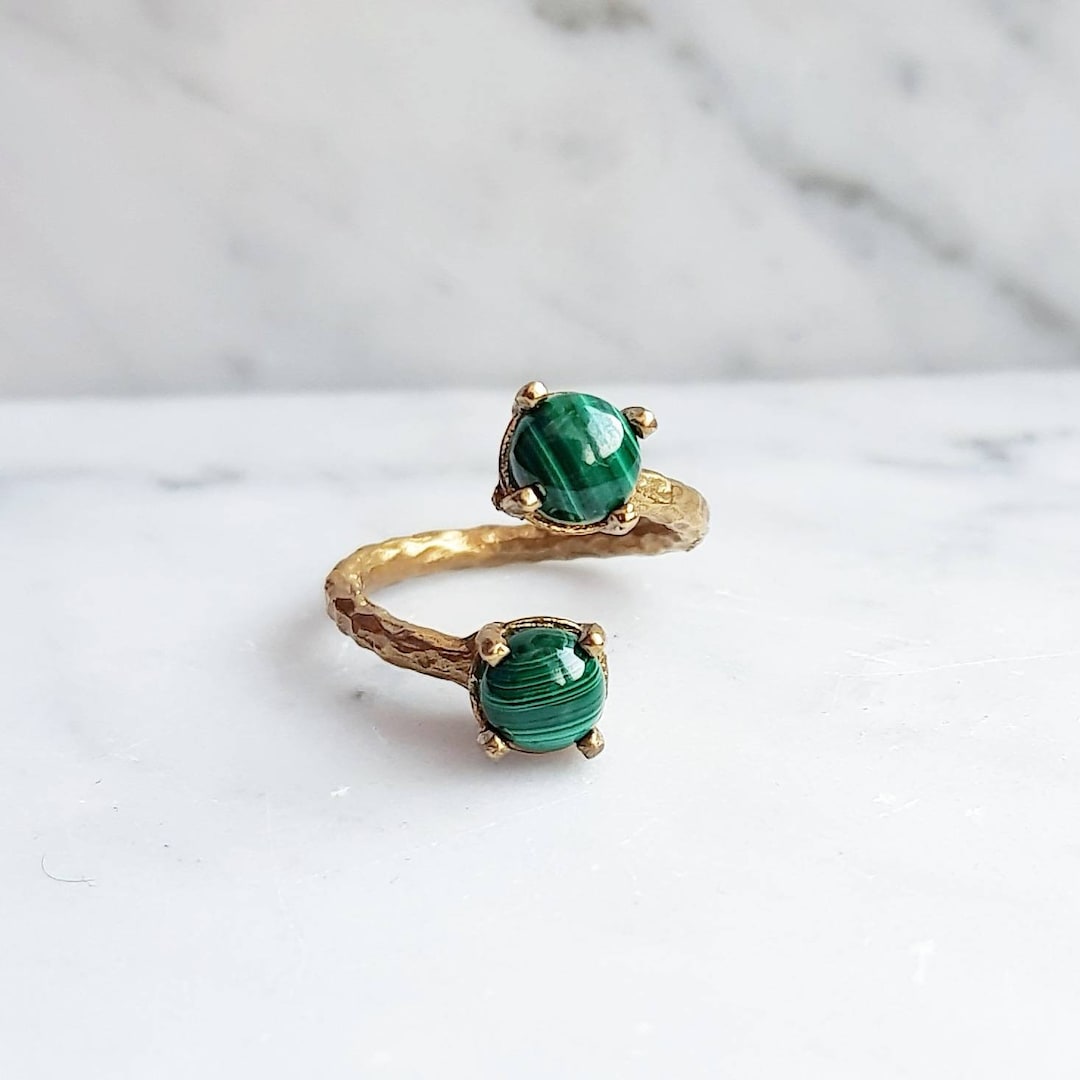 Malachite Statement Ring Gold - Green Malachite Gemstone Ring for Women ...