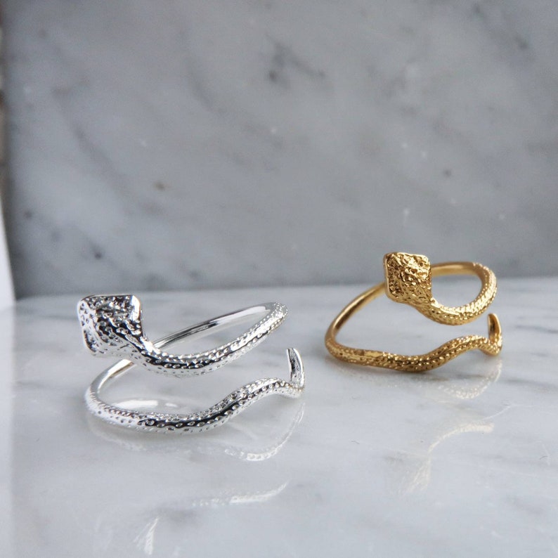 Gold Serpent Coil Ring, Brass Snake Wrap Around Statement Ring for ...