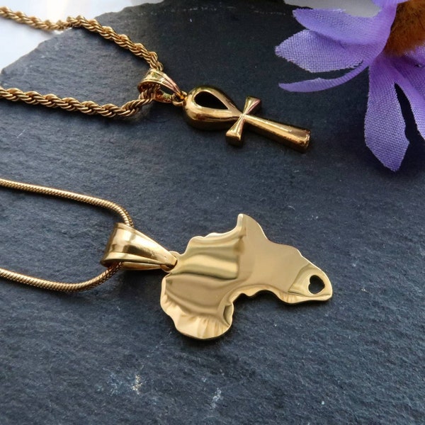 Gold African Map Necklace for Men - Etsy