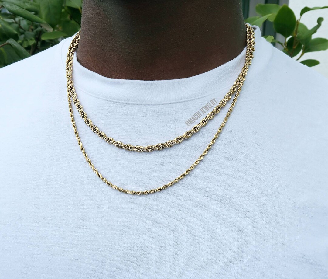 Gold Necklace Layered Mens Rope Chain 18k Gold Curb Necklaces for Man ...