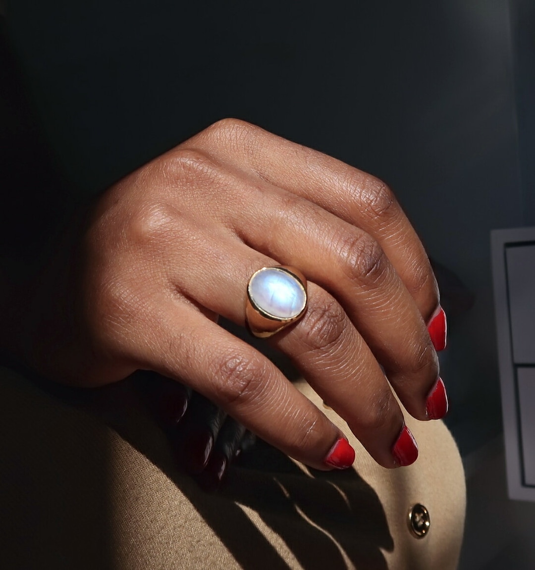 Rainbow Moonstone Ring Chunky Statement Ring-chunky Rainbow - Etsy