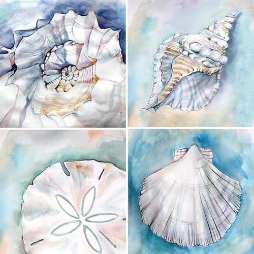 Ocean Shells Watercolor Collection Digital Download Beach - Etsy