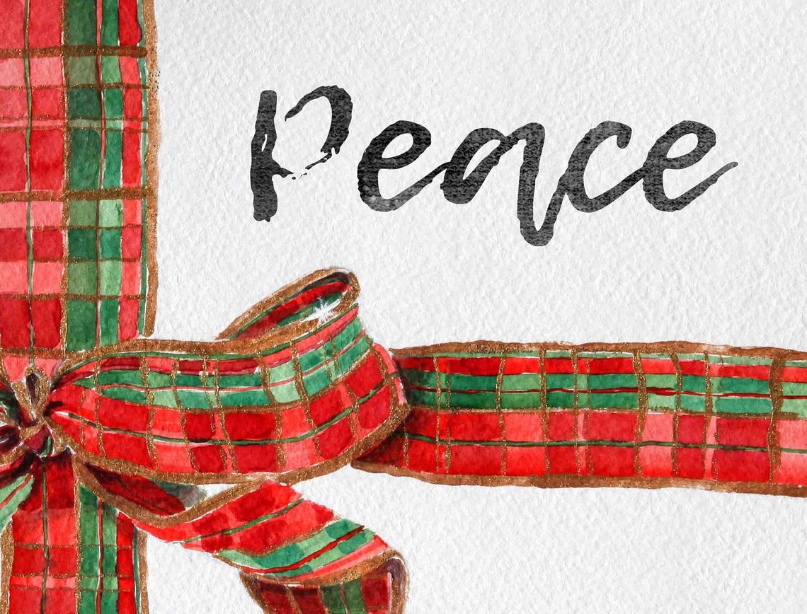 Watercolor Christmas Bow With Peace Writing - Etsy