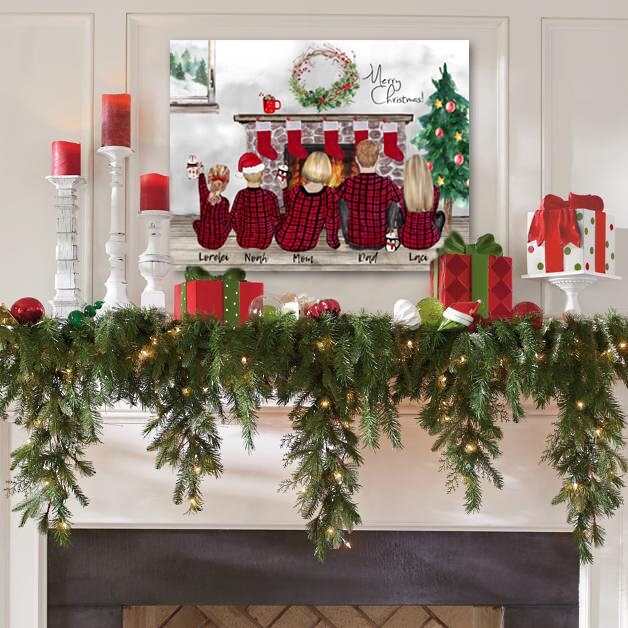 Personalized Family Christmas Plaid Pjs Watercolor Portrait ...