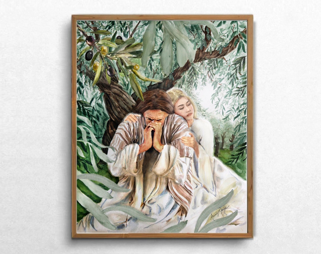 Jesus Christ and Angel in Gethsemane Watercolor Art Print: Easter ...