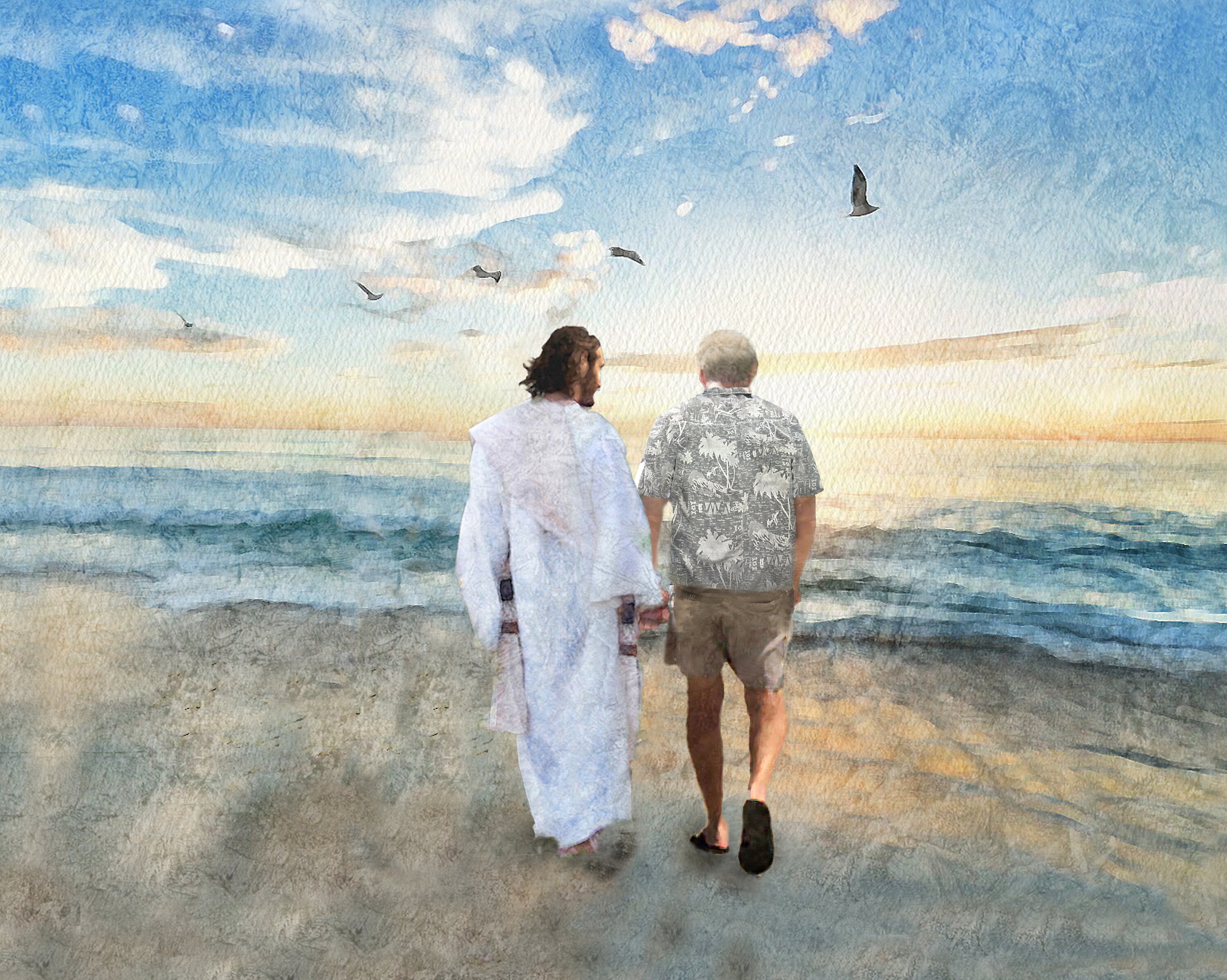 Jesus Walking on Beach With Family/child/loved One, Custom Painting ...