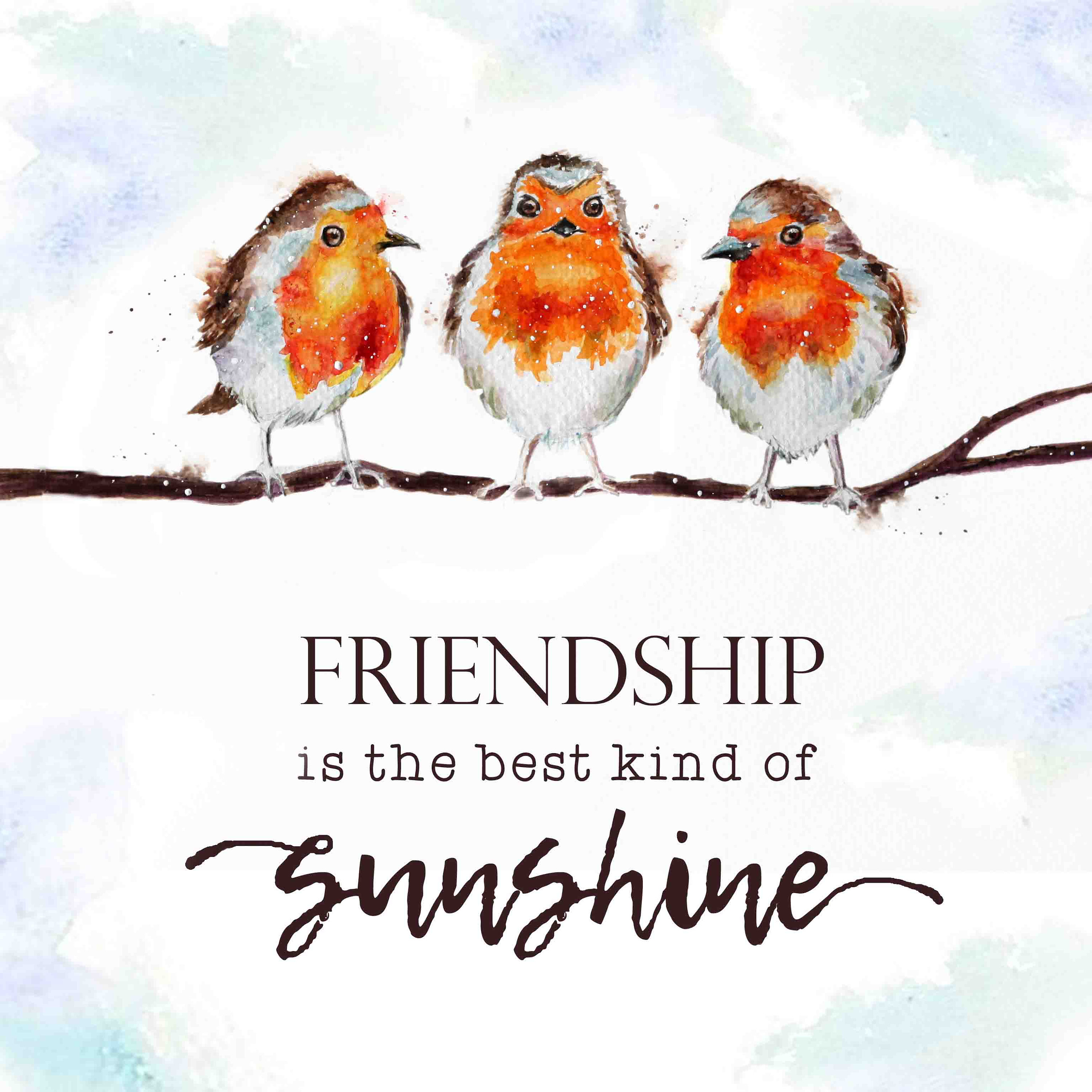 Bird Friends- Watercolor Robins on Branch With Inspirational Friendship ...
