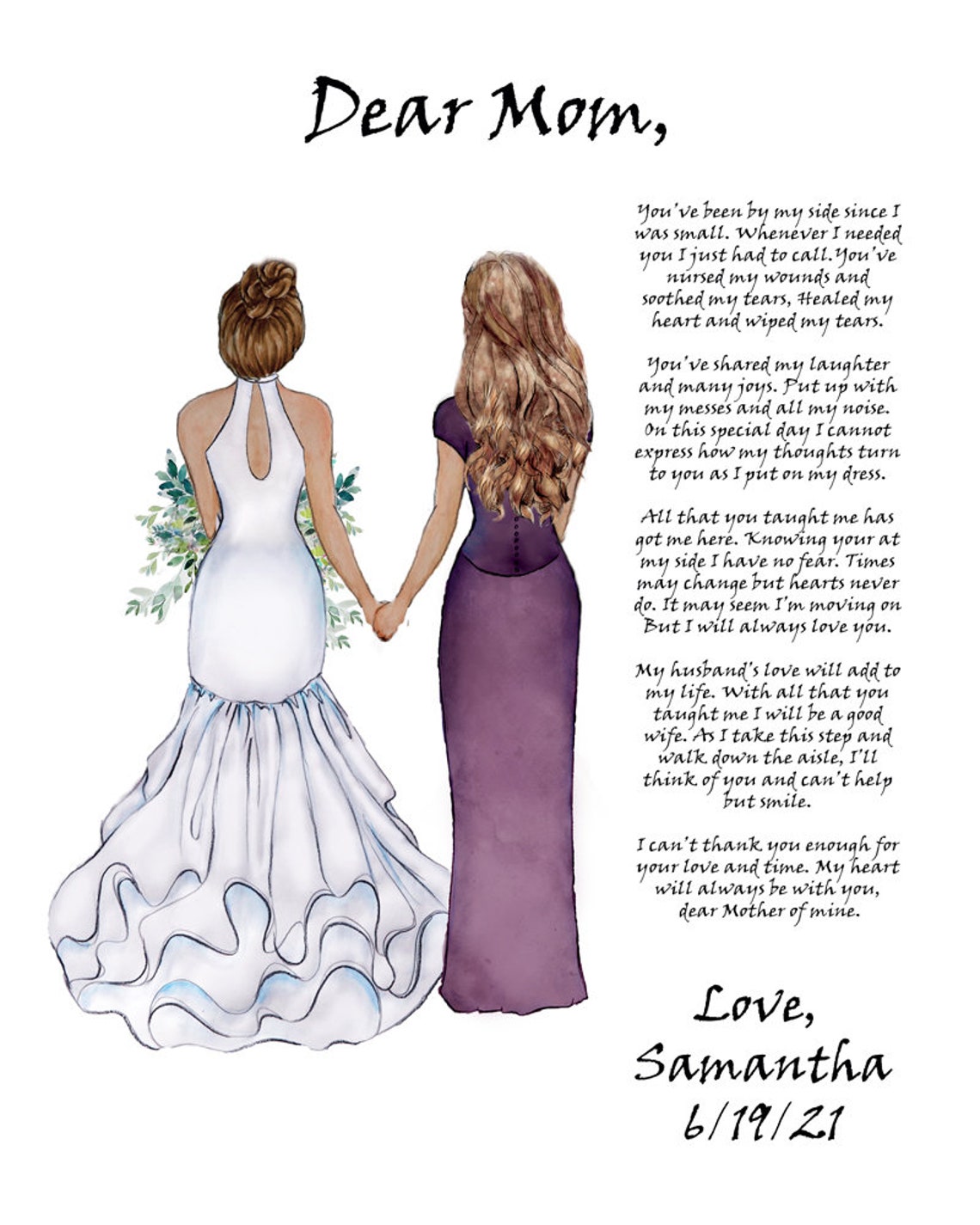 Mother of the Bride Illustration Gift From Daughter | Etsy