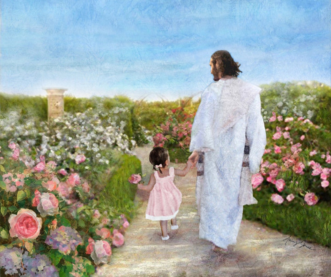 Jesus Walking in Rose Garden With Family/child/loved One, Custom ...