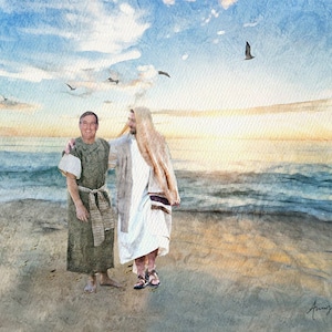 Jesus Walking on Beach With Family/child/loved One, Custom Painting ...