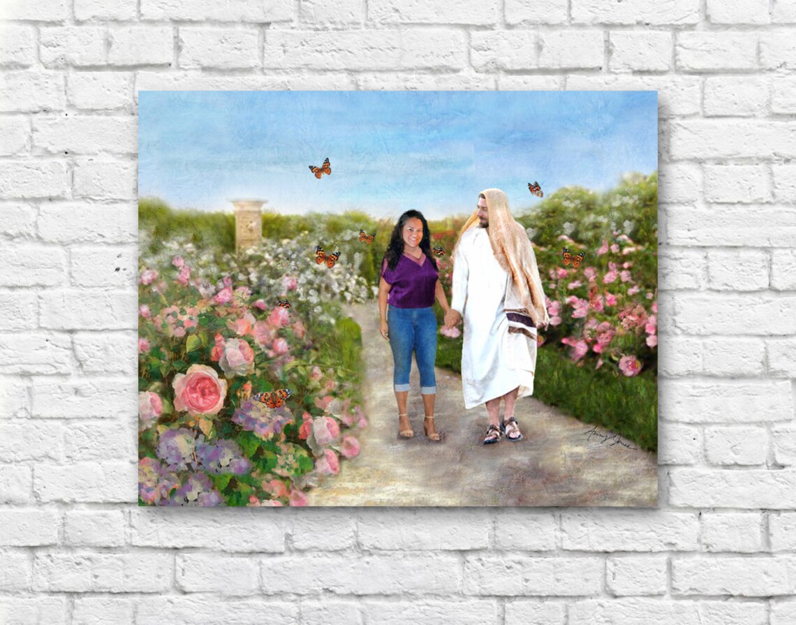 Custom Jesus Portrait: Rose Garden Family Memorial, Religious Art - Etsy