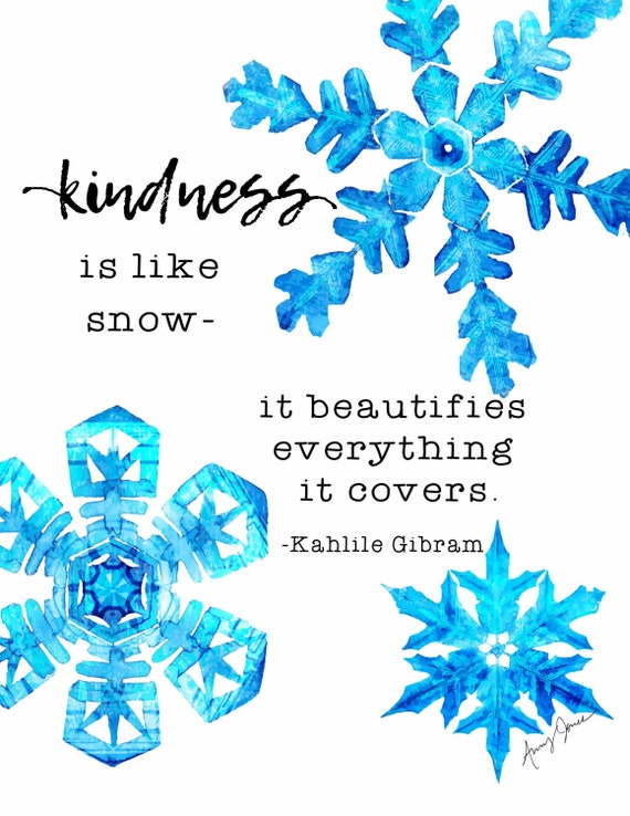 Kindness Quote and Watercolor Snowflakes January Seasonal Set | Etsy