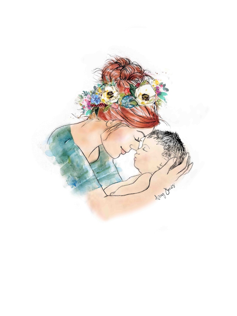 Mother and Baby Watercolor Art Print: Flower Crown (digital Download ...