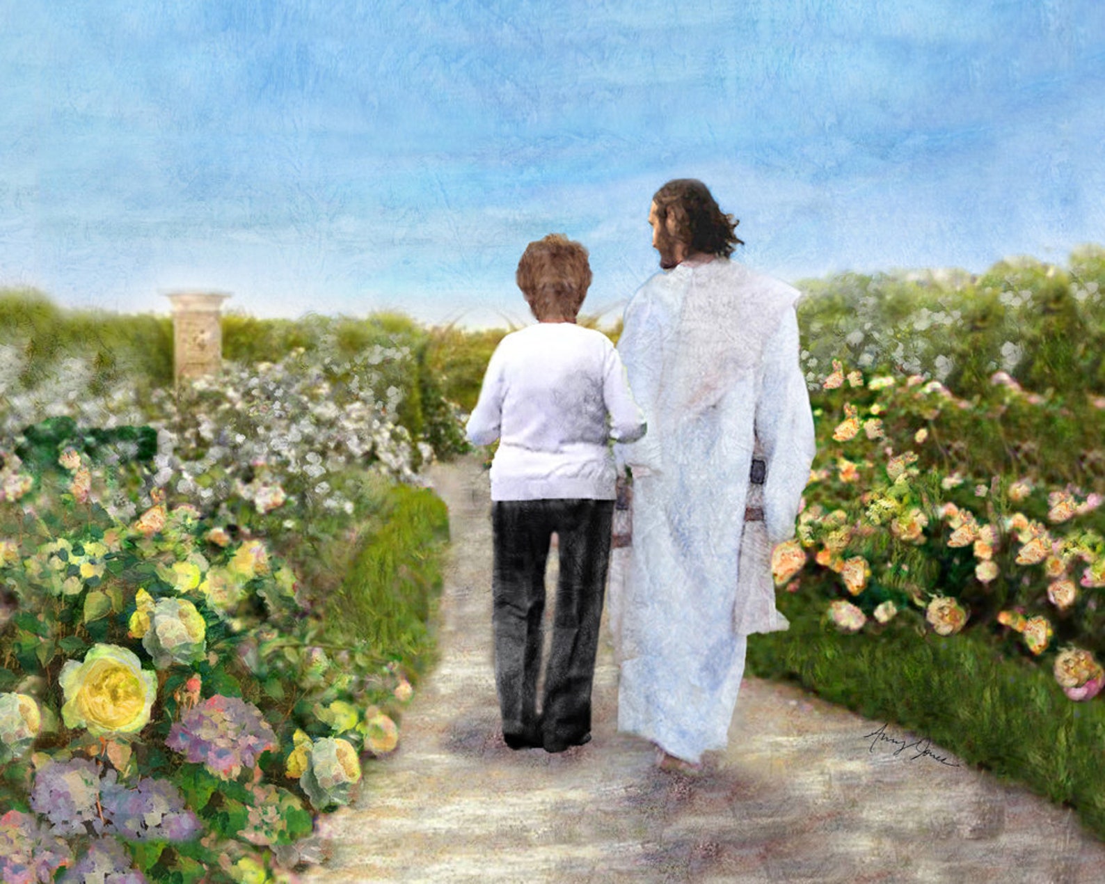 Custom Jesus Portrait: Rose Garden Family Memorial, Religious Art - Etsy