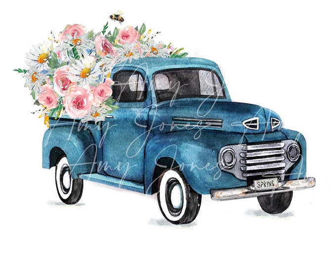 Vintage Truck With Sunflowers Png, Watercolor Sunflower Country Farm ...