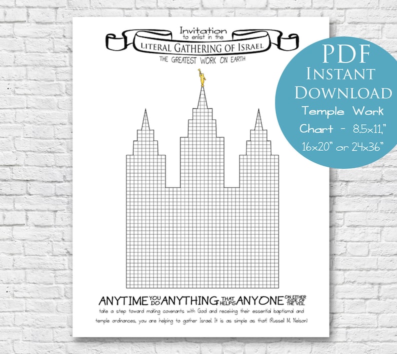 Salt Lake Temple Chart for Family or Ward, PDF Digital Download, Record ...