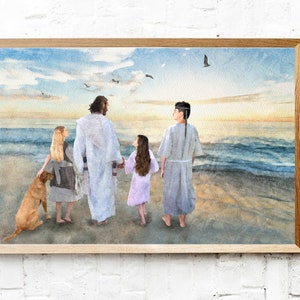 Jesus Walking on Beach With Family/child/loved One, Custom Painting ...