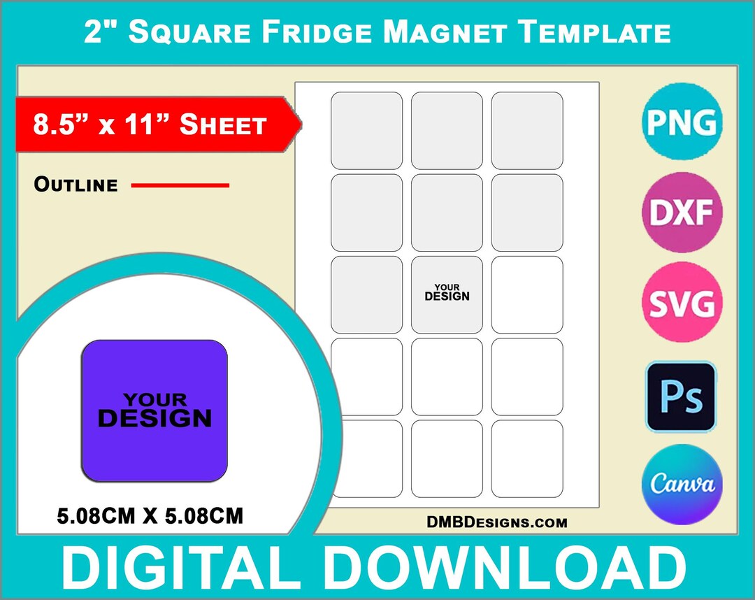 2" Square Fridge Magnet Multipurpose Labels Template, Canva, SVG, DXF ...