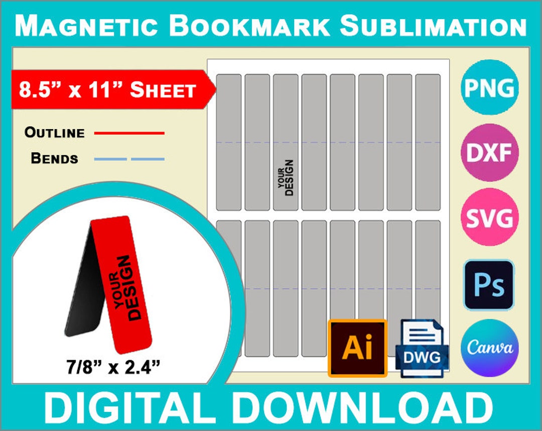 Magnetic Bookmark Sublimation Template, Bookmark Sublimation Template ...